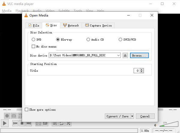 Vlc 光盘选项卡 Bdmv 文件夹 Mp4 开始